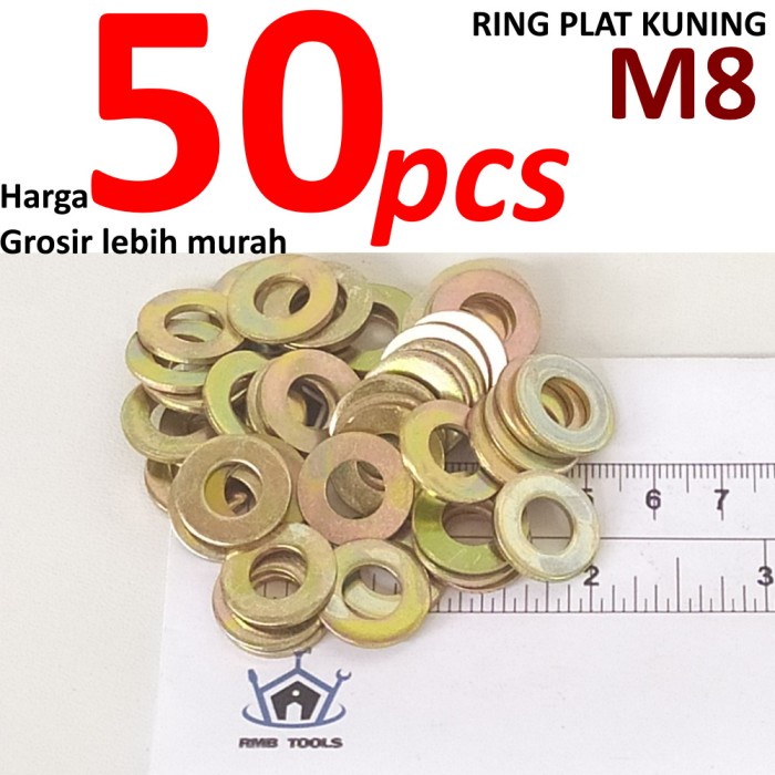 Jual (50pcs) ring plat kuning m8 besi galvanis baut kunci 12 washer ...