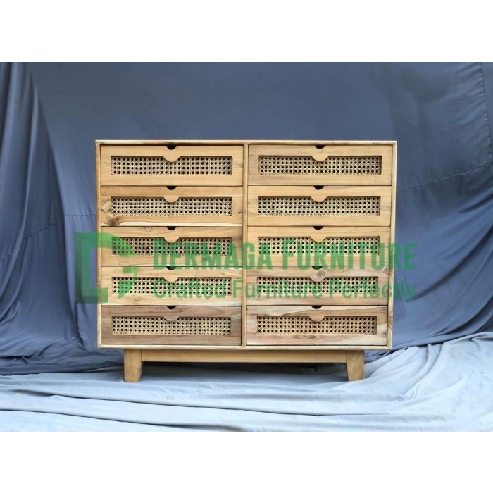 Jual PRE ORDER TV CABINET MINIMALIS LACI 10 ROTAN MENTAH KAYU JATI ...