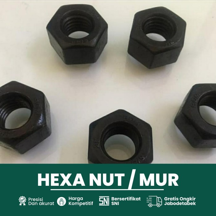 Jual Hexa Nut Mur M12 x 1,75 Baja Hitam Tersedia Baut SNI | Shopee Indonesia