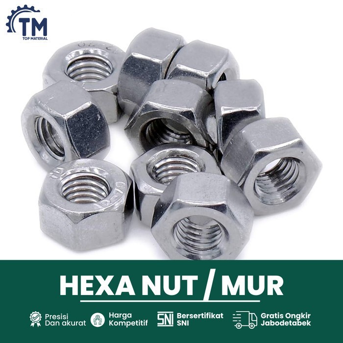 Jual Hexa Nut Mur M2 x 1,75 Galvanis Tersedia Baut SNI | Shopee Indonesia