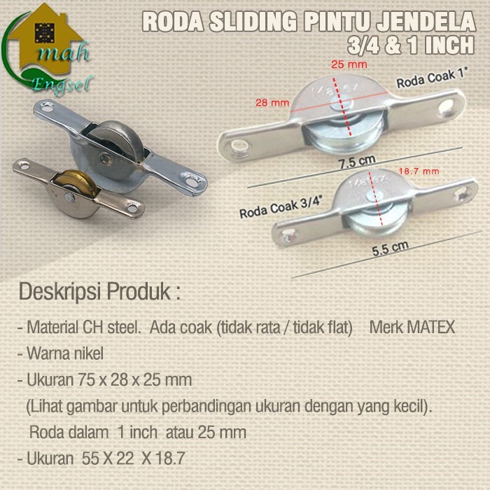 Jual Roda Sliding Pintu Jendela Geser 1 inch Roda Pintu Geser Rata - 3/ ...