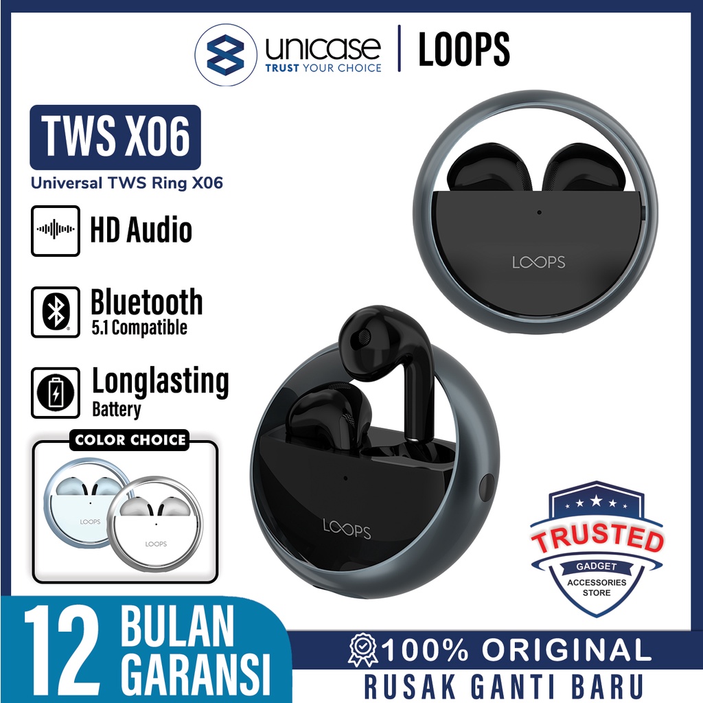 Jual Earphone TWS Loops Ring X06 Wireless Headset Bluetooth 5.1 Earbuds ...
