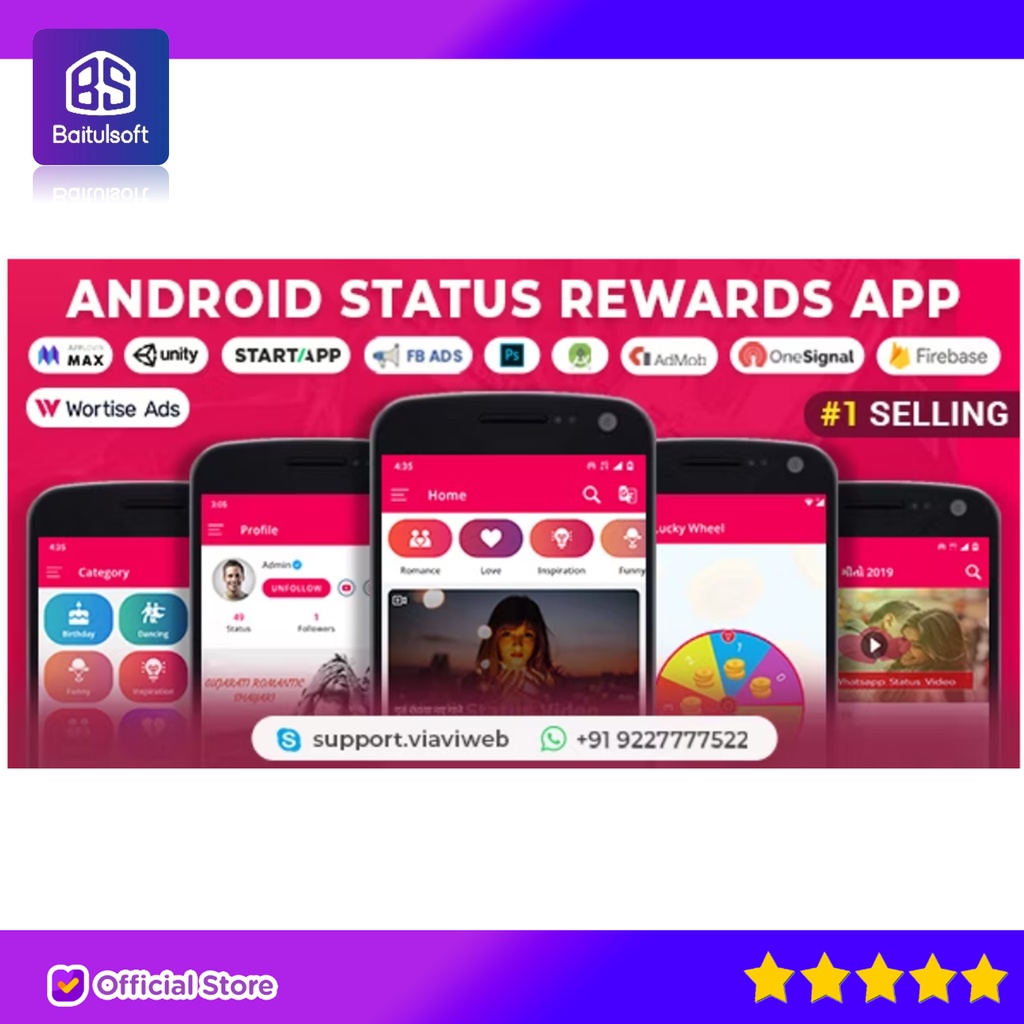 Jual SOURCE CODE APLIKASI ANDROID STATUS APP WITH REWARD POINT (LUCKY WHEEL, WA STATUS SAVER ...