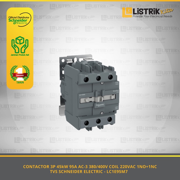 Jual Schneider Easypact Tvs Contactor 3P 440V 95A 220Vac Coil 50/60Hz - Lc1E95M7 | Shopee Indonesia