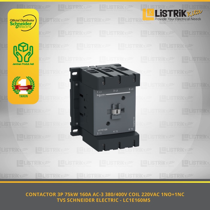 Jual Schneider Easypact Tvs Contactor 3P 440V 160A 220Vac Coil 50Hz - Lc1E160M5 | Shopee Indonesia