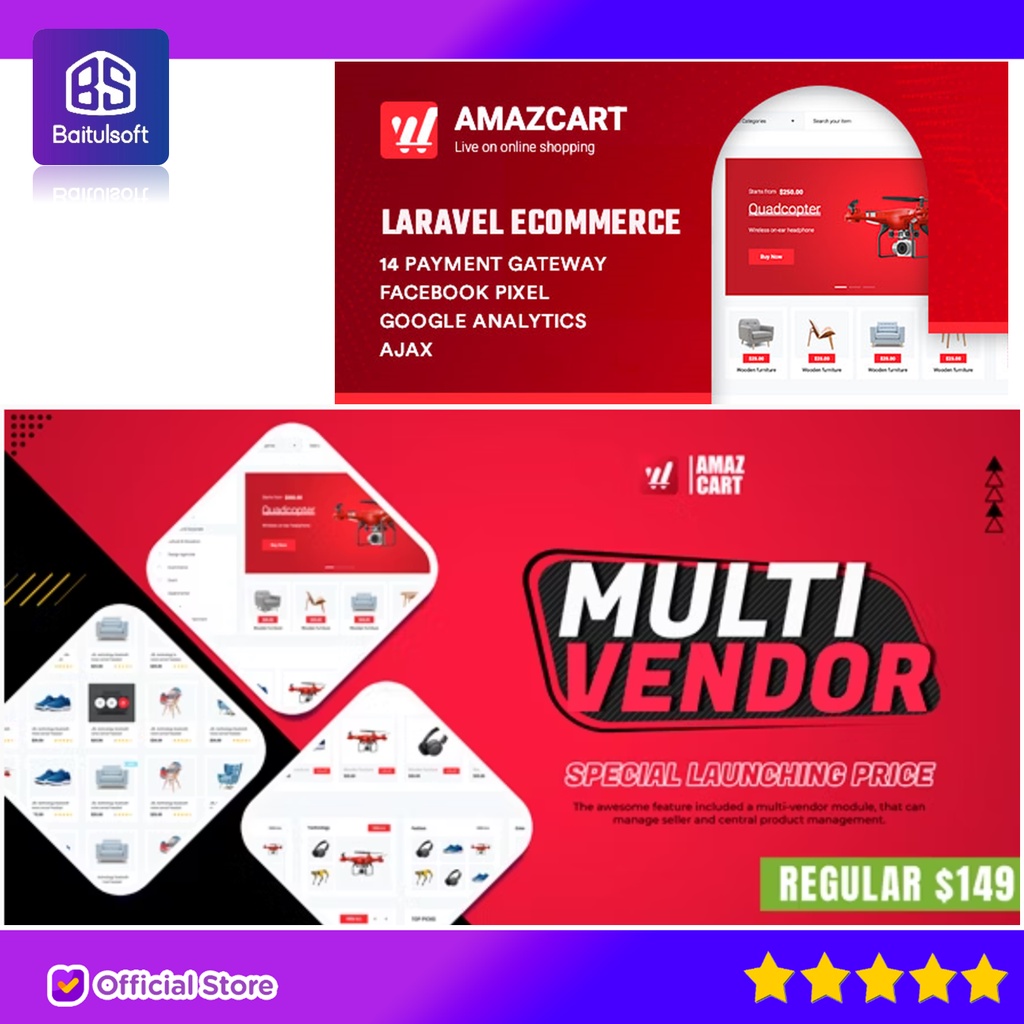 Jual SOURCE CODE APLIKASI MULTI-VENDOR - AMAZCART LARAVEL ECOMMERCE SYSTEM CMS MODULE | Shopee ...