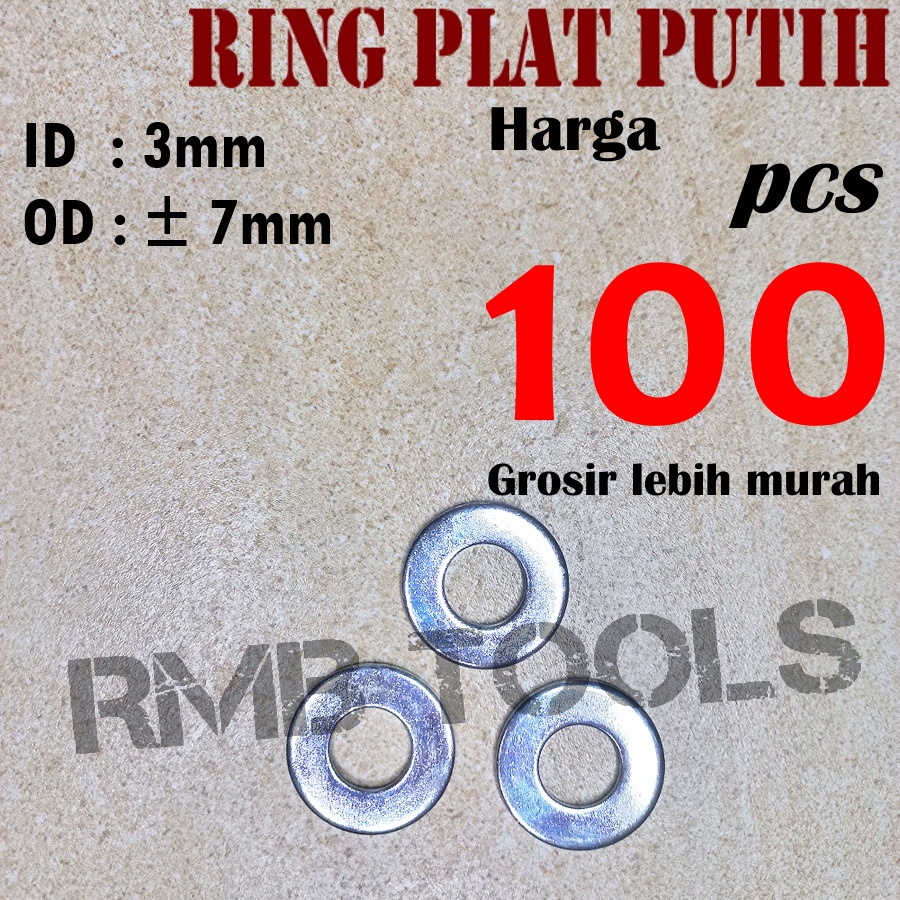 Jual ring plat putih m3 besi galvanis washer plate m3 3mm 100Pcs ...
