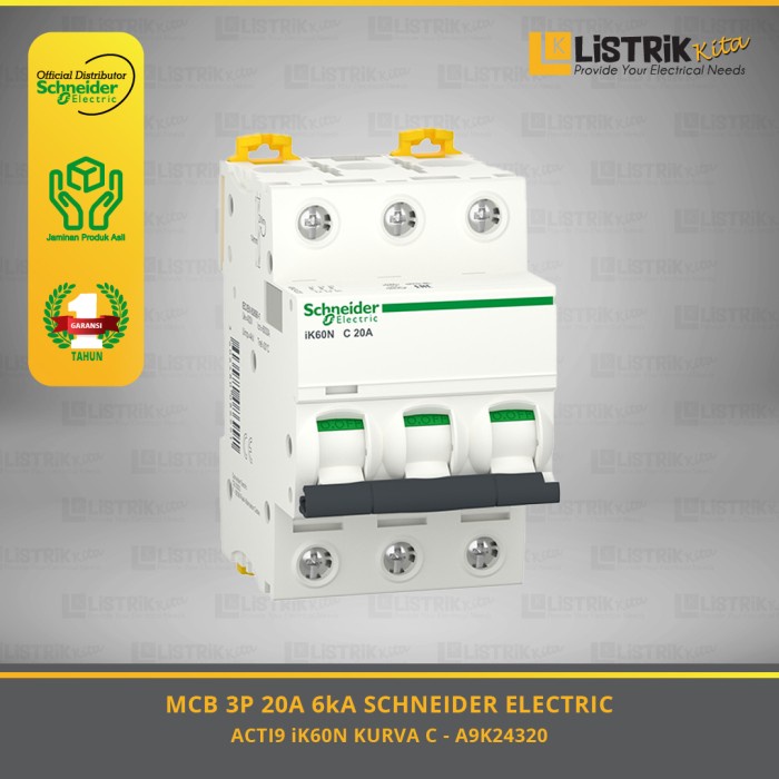 Jual Schneider Mcb Ik60N 3P 20A 6Ka C - A9K24320 | Shopee Indonesia