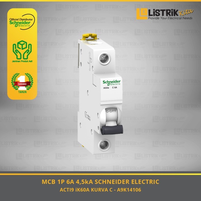 Jual MCB Schneider ACTI9 IK60A 4.5 kA 1P 6A C (Setara dengan domae) | Shopee Indonesia
