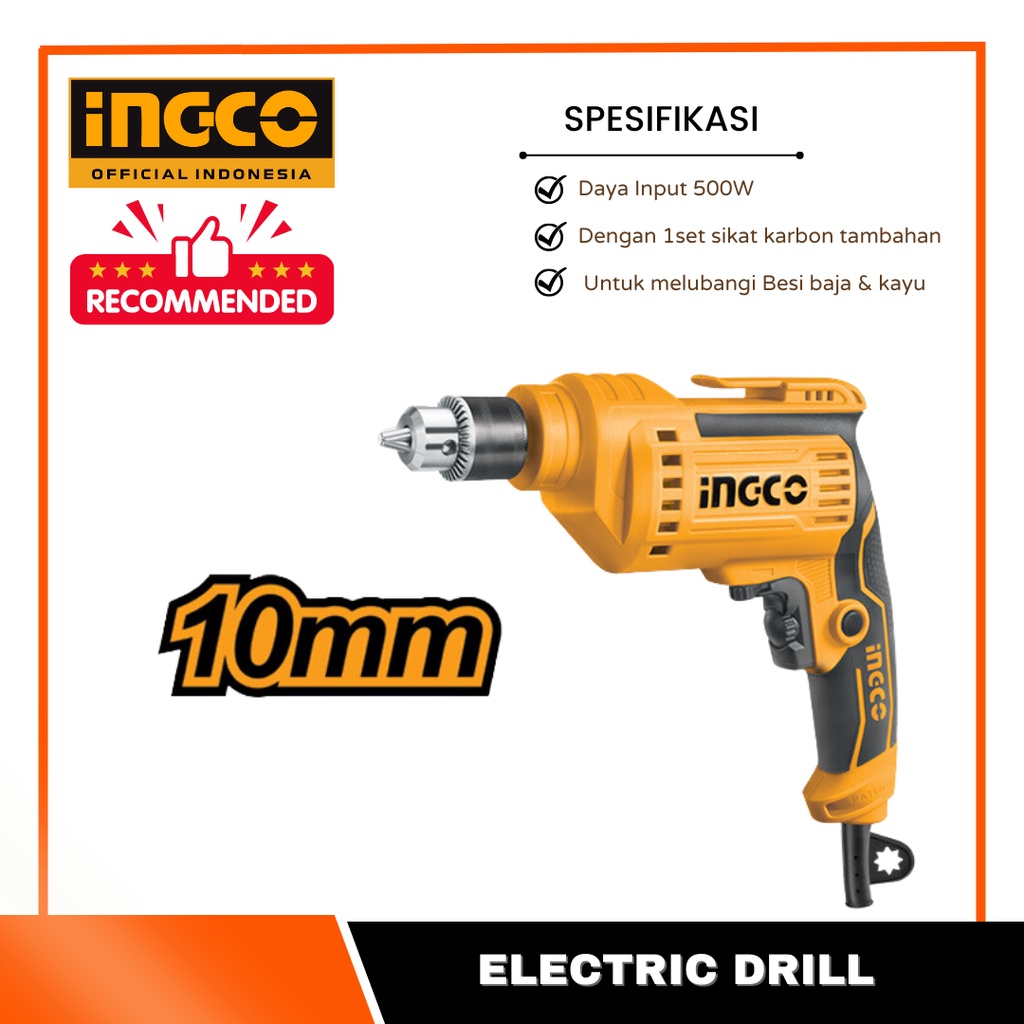 Jual INGCO ED50028 Mesin Bor Tangan Listrik 10mm Electric Drill 10 mm ...