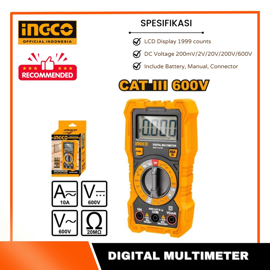 Jual INGCO DM2002 Multimeter Digital Avometer Multitester 10A Alat Cek ...