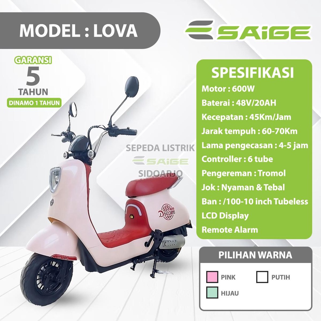 Jual Sepeda Listrik Moped SAIGE LOVA 48V20AH Electric Bike Garansi ...