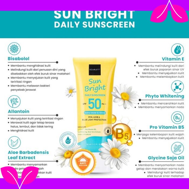 Jual Scarlett Whitening - Sunscreen Sun Bright Daily SPF 50 PA+++ 50ml Sunscreen - Krim Matahari ...