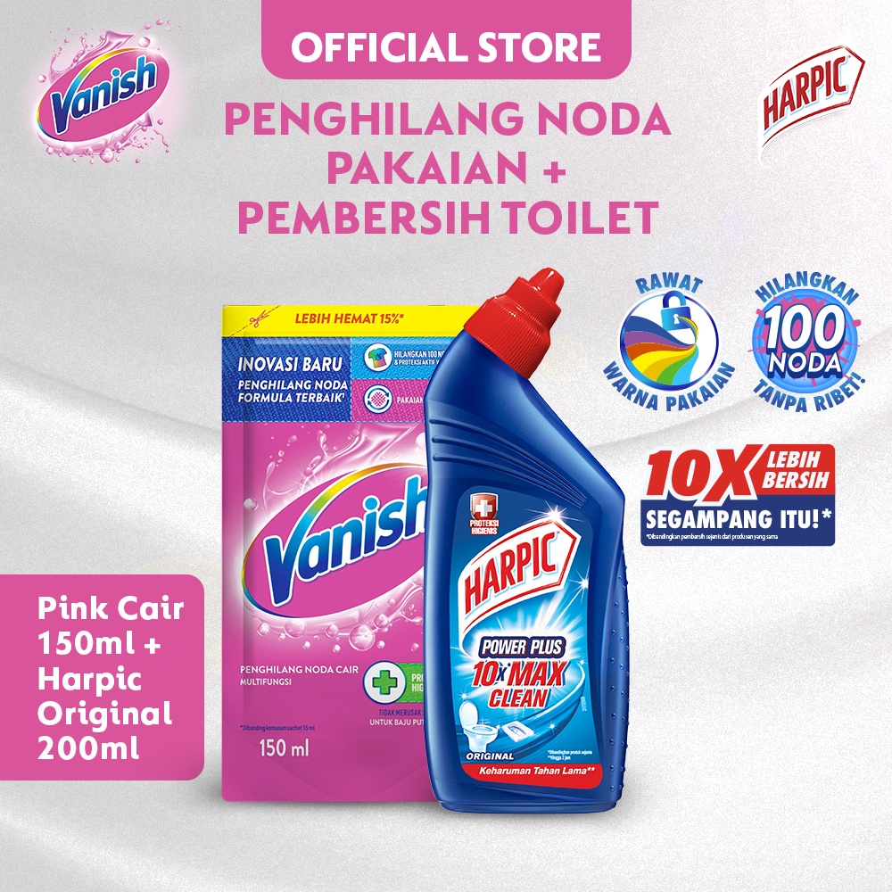 Jual [TRIAL PACK] Vanish Pink Cair 150ml Pouch + Harpic Power Plus Original 200ml | Shopee Indonesia