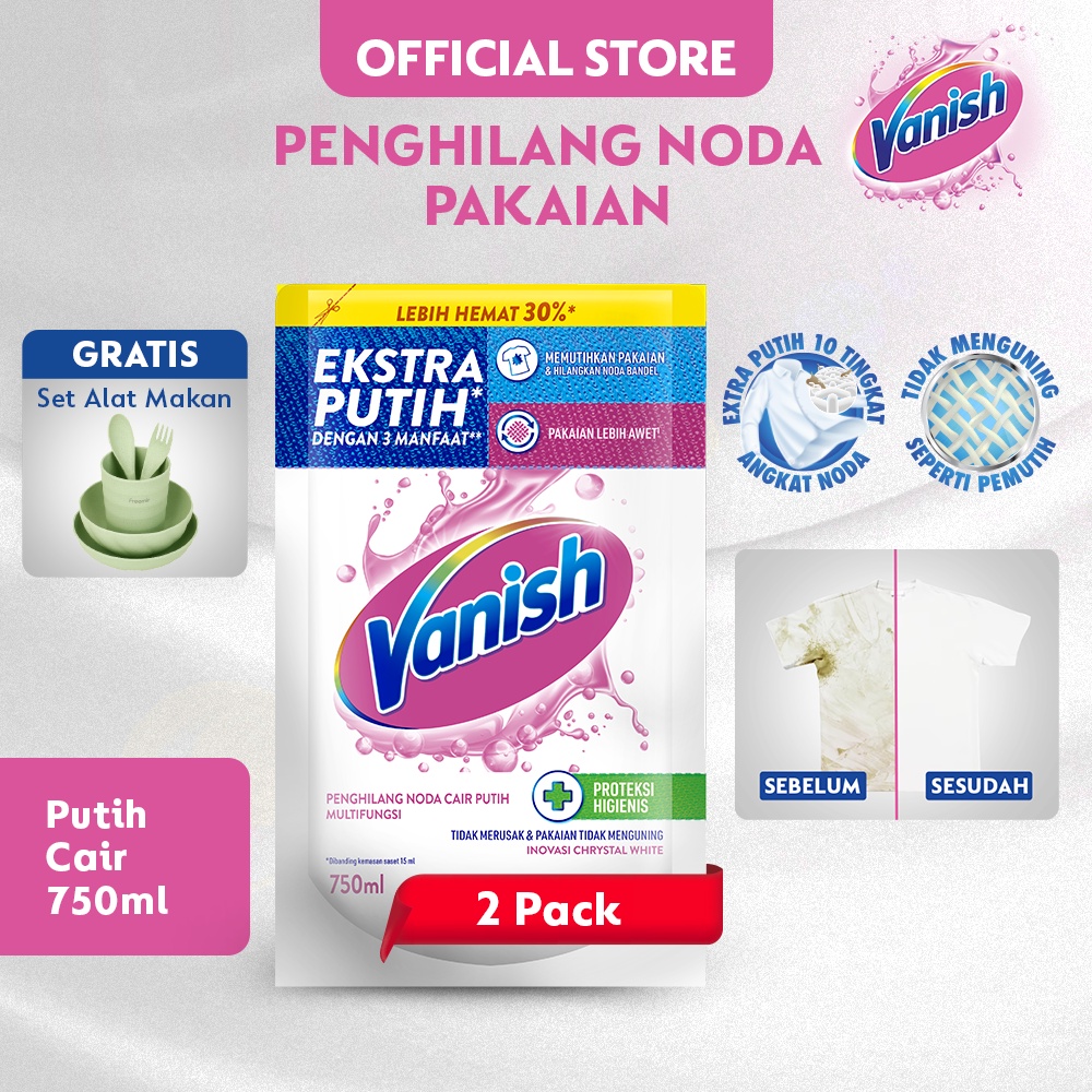 Jual Vanish Liquid White 750ml x2 GRATIS Set Alat Makan | Shopee Indonesia