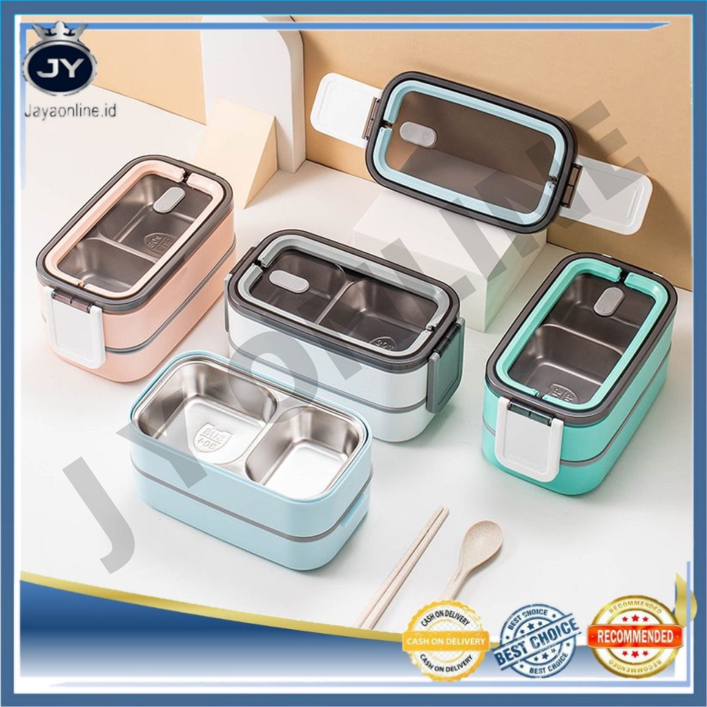 Jual JY SS37 Kotak Tempat Bekal Makan Bento Box Stainless Steel 3 Compartment 1400ml Double ...