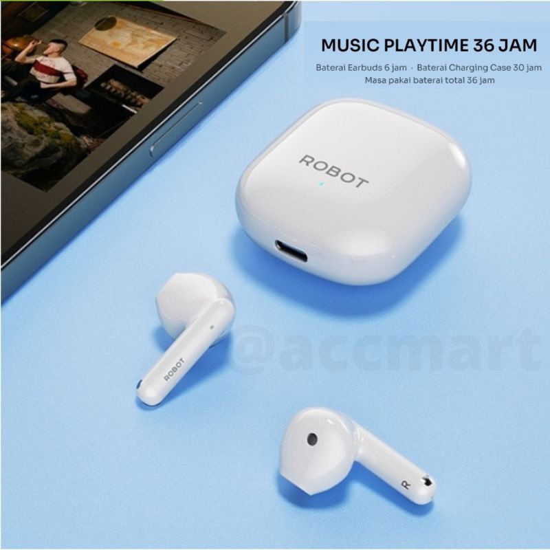 Jual ROBOT HENSET HANDSET T60 TWS AIRBUDS T60 WARNA BLACK DAN WHITE ...