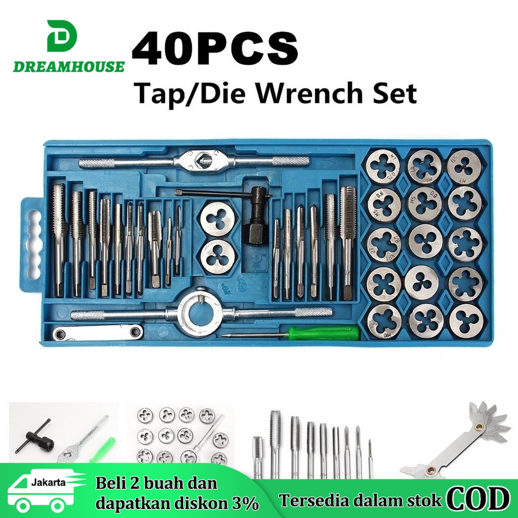 Jual 40 Pcs Tap & Die Set M3-M12 Ulir Sekrup Metrik Keran Kunci Pas ...