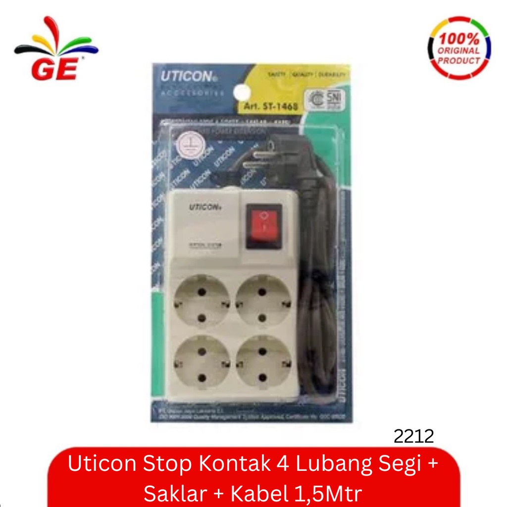 Jual Uticon Stop Kontak 4 Lubang Segi + Saklar + Kabel 1,5Mtr - 2212 | Shopee Indonesia