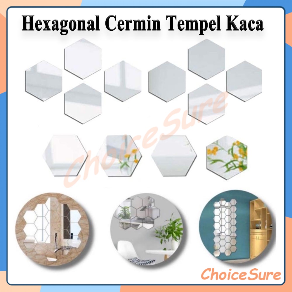 Jual 10 PCS Hexagonal Cermin Tempel Kaca / Cermin Segi Enam / Kaca ...
