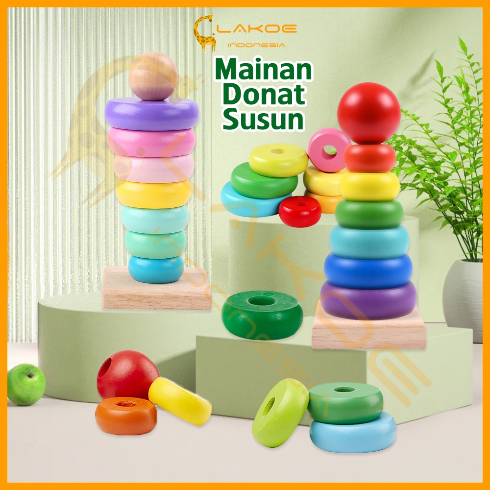 Jual LAKOE Mainan Donat Susun/Mainan Tower Menara/Ring Donat Roda Susun ...