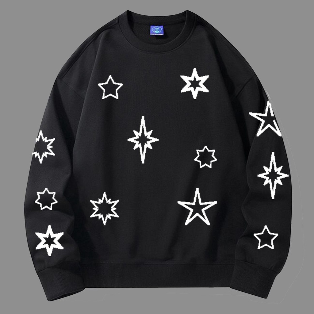 Jual Baju Sweater OOTD Pria Wanita Kaos Oblong Lengan Panjang Star Full ...