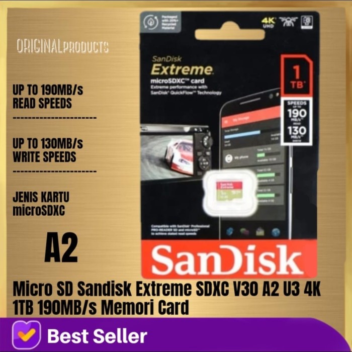 Jual Micro SD Sandisk Extreme SDXC V30 A2 U3 4K 1TB 190MB/s Memori Card | Shopee Indonesia