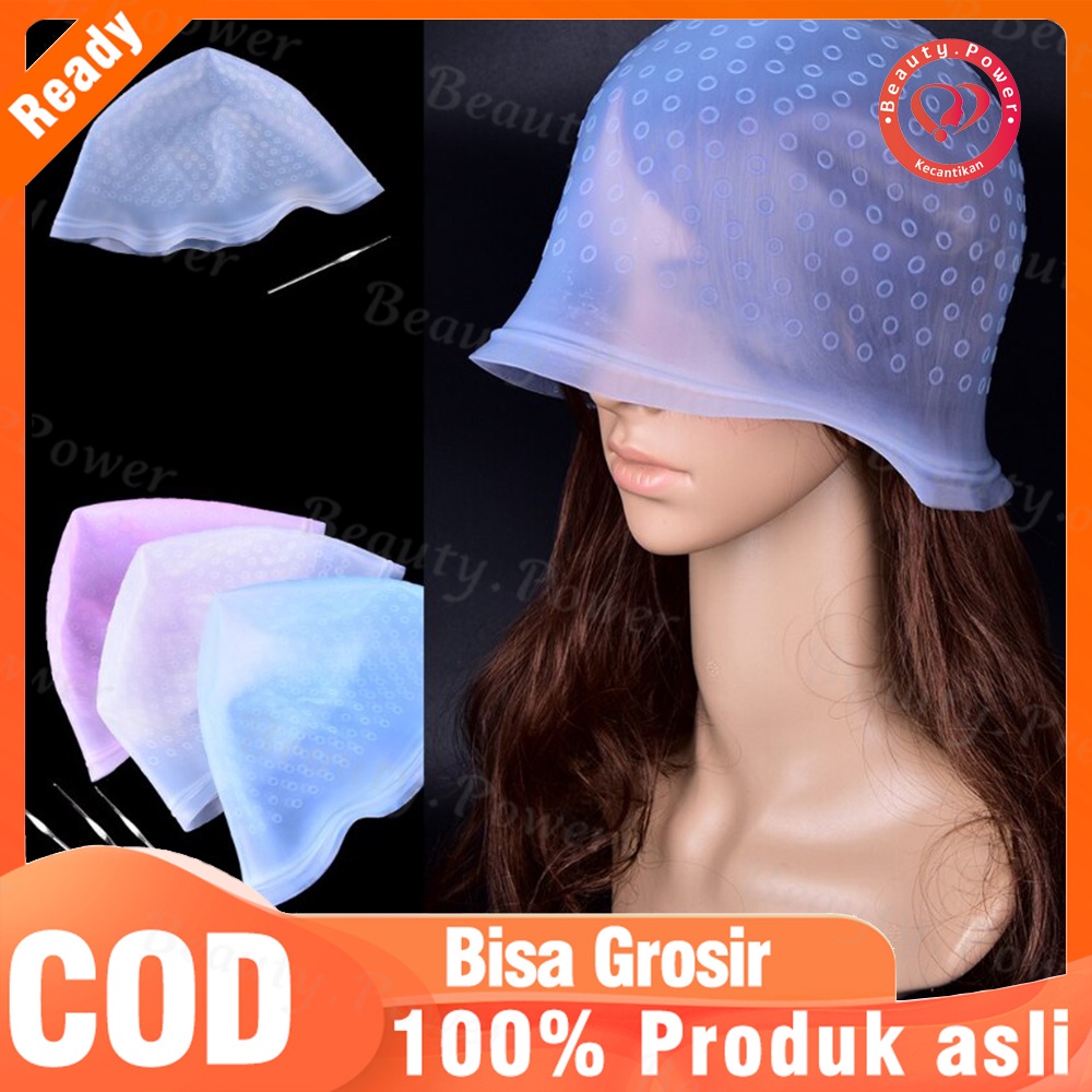 Jual topi semir rambut karet /silicon highlight cat rambut magic cap ...