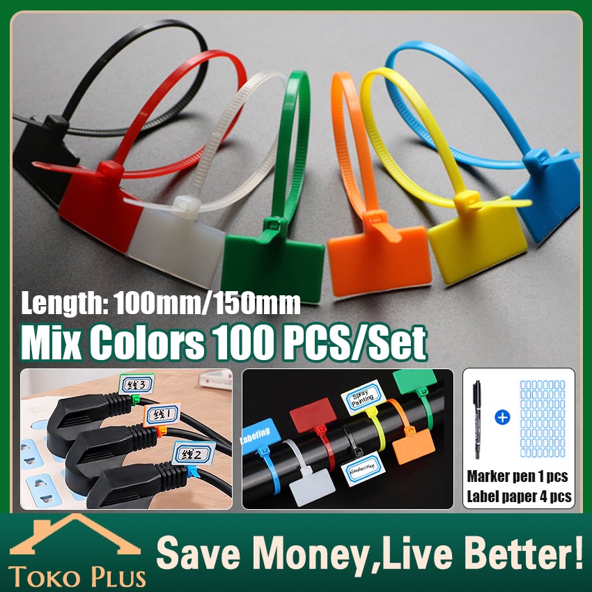 Jual 100Pcs Segel Kabel Ties Label Marker Nama Tis Tie Cable Maker Name ...