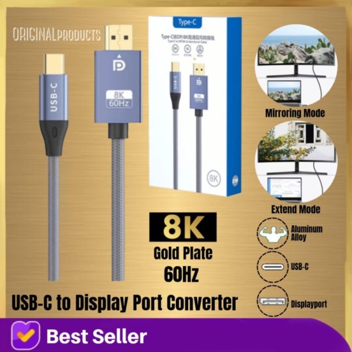 Jual KABEL USB TYPE C TO DISPLAY PORT KE DP 1.4 DISPLAYPORT 8K MONITOR ...