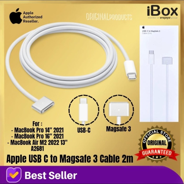 Jual APPLE USB C to Magsafe 3 Cable 2 meter Original MLYV3 Macbook Air ...