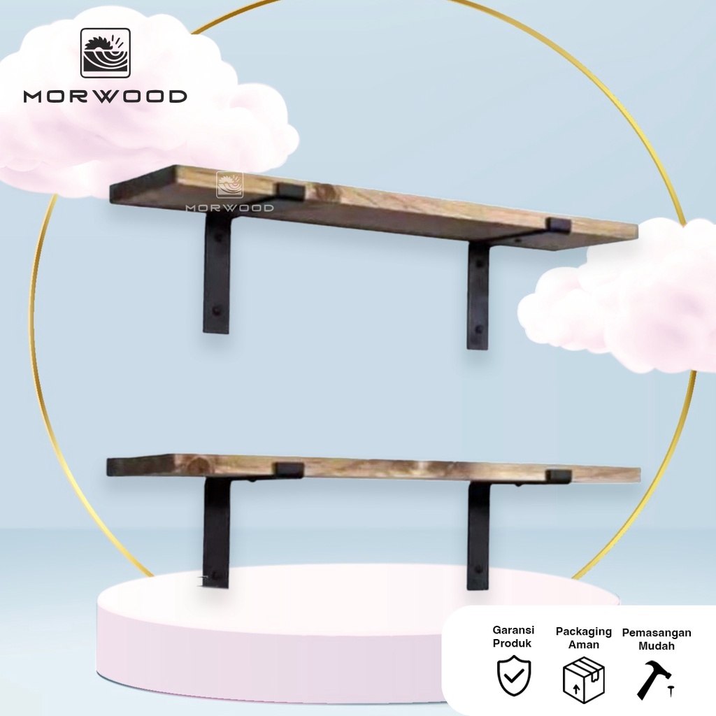 Jual MorWood - Rak gantung besi kayu simple minimalis / ambalan kayu ...