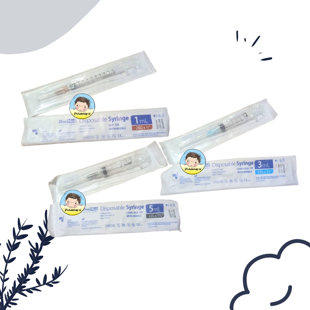 Jual SPUIT DISPOSABLE SYRINGE ONEMED 1ML 3ML 5ML / SPUIT 22G 23G 26G SUNTIKAN | Shopee Indonesia