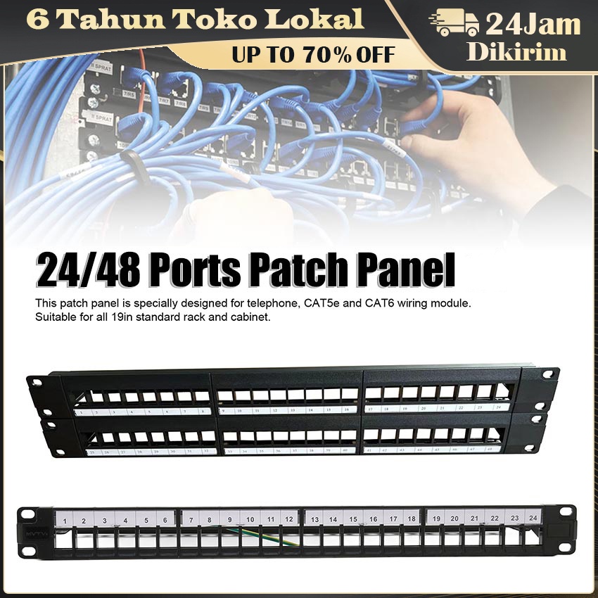 Jual 19Inch 1U Cabinet Rack Pass-Through 24/48 Port CAT5E Patch Panel ...