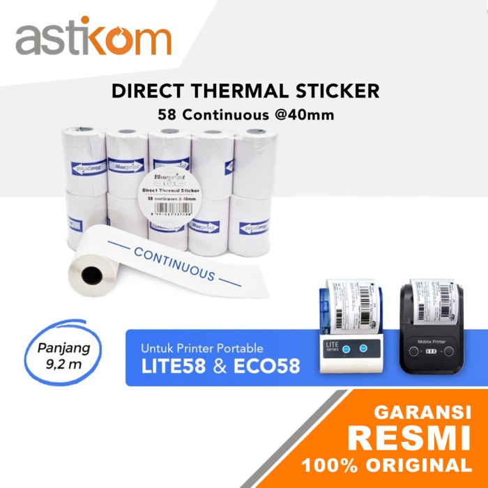 Jual Kertas Direct Thermal Stiker Blueprint Lite 58x40mm Continuous 1 ...