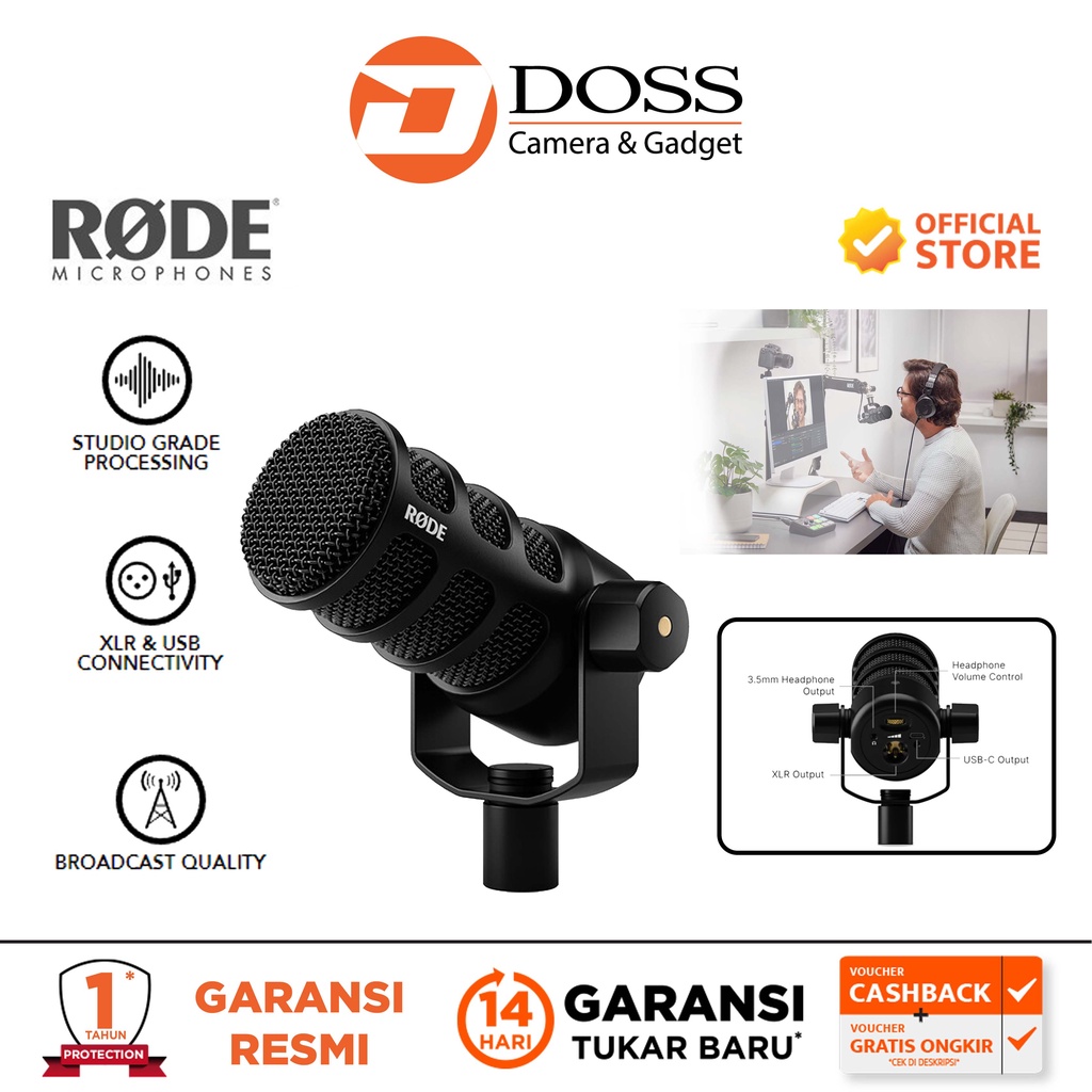 Jual Rode PodMic USB Dynamic Broadcast Microphone Rode Pod mic ...