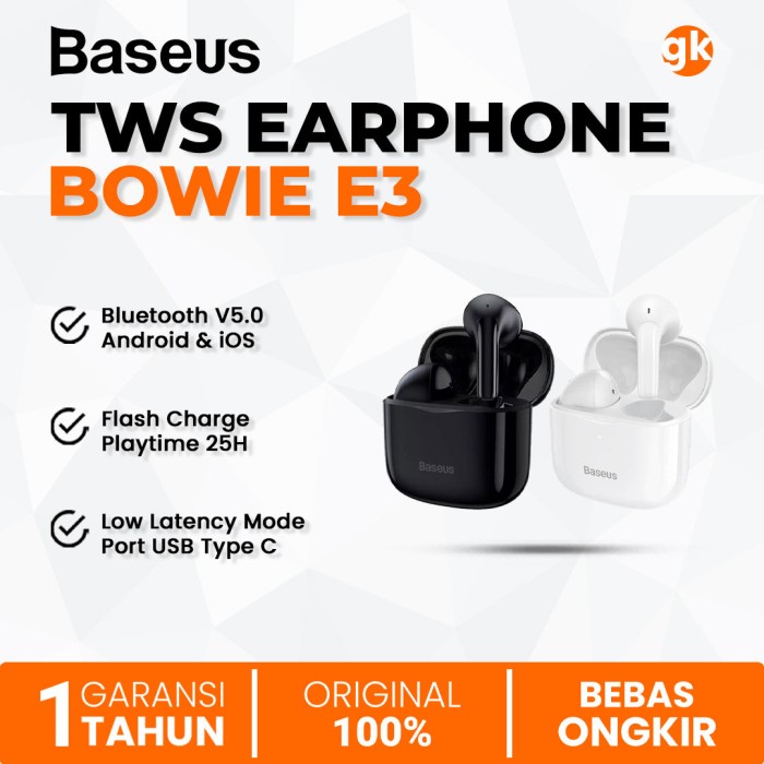 Jual BASEUS Bowie E3 TWS Earphone Bluetooth Wireless Earbuds Headset ...