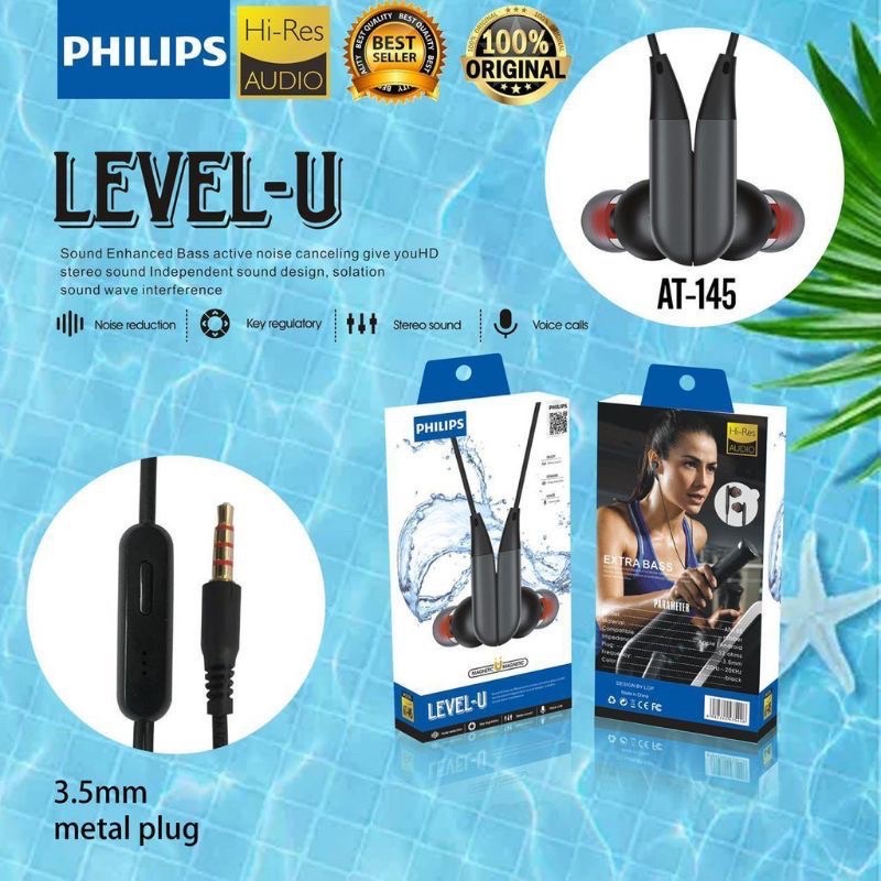 Jual Headset Merk Philips AT145 Pure BASS Stereo music telfon gaming ...
