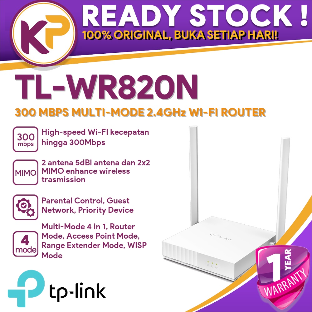 Jual TP-LINK TL-WR820N 300 MBPS MULTI-MODE 2.4GHZ WIFI ROUTER GARANSI ...