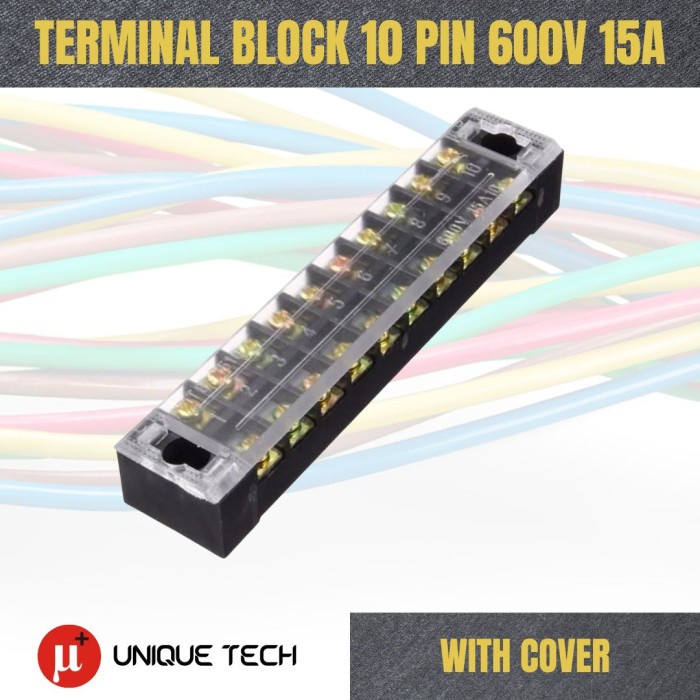 Jual TERMINAL BLOCK KABEL 10 PIN POLE 600V 15A TB1510 COVER TUTUP 2 ...