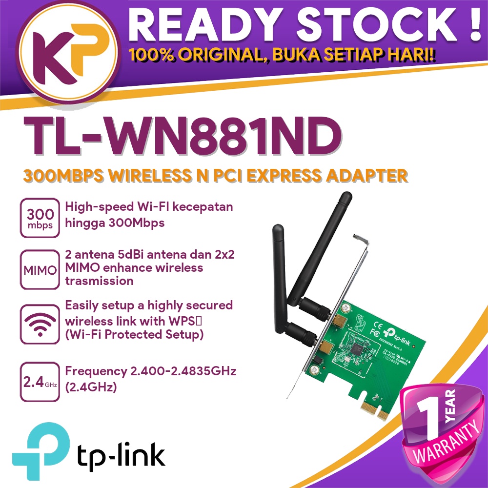 Jual TP-LINK TL-WN881ND 300MBPS WIRELESS N PCI EXPRESS ADAPTER RESMI ...