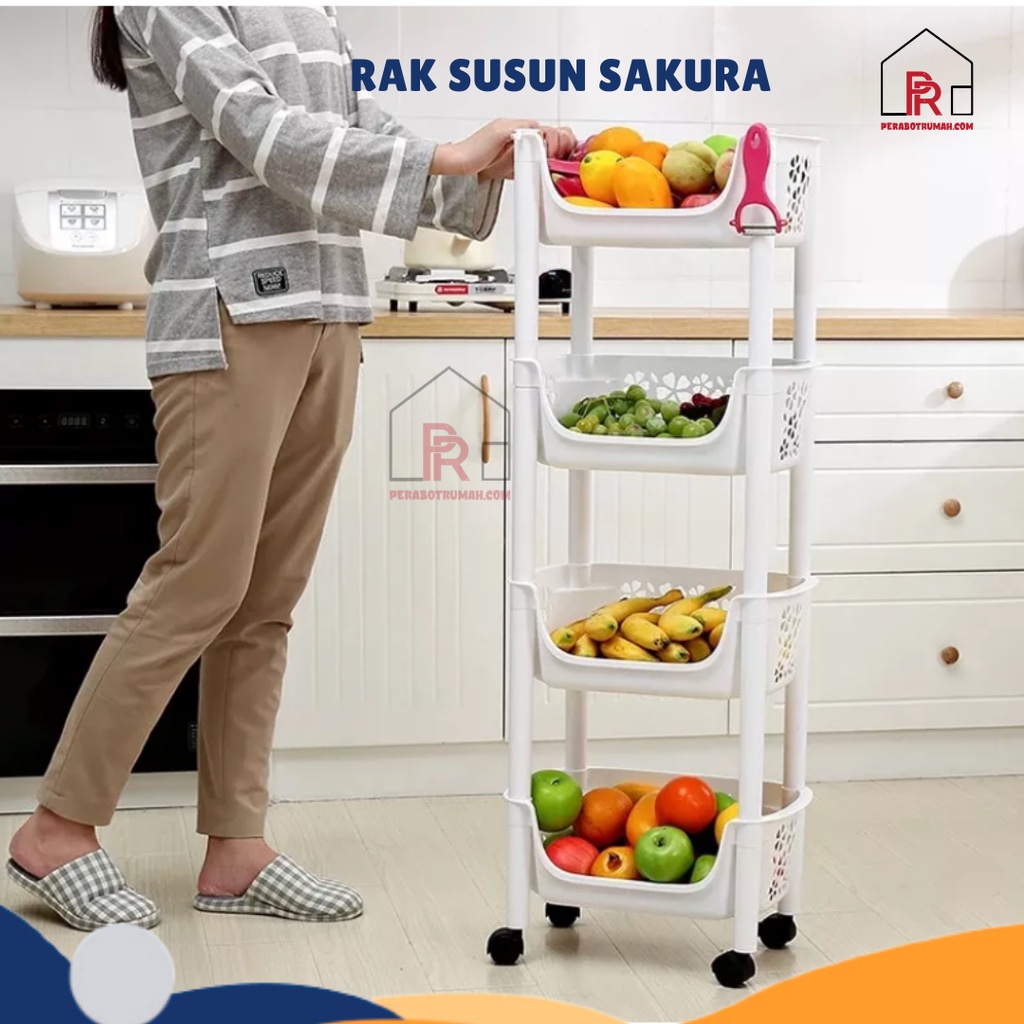 Jual Rak Susun 4 Tinggi Putih Aesthetic Sakura / Rak Penyimpanan Kamar ...