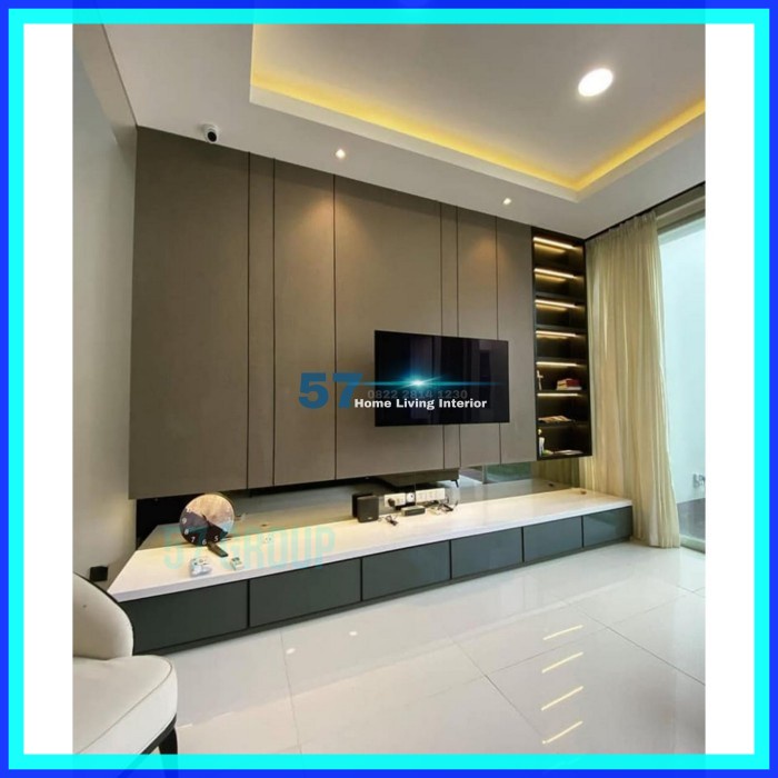 Jual Backdrop Kabinet Tv Bahan Plywood HPL Free Desain full Lampu Ter ...