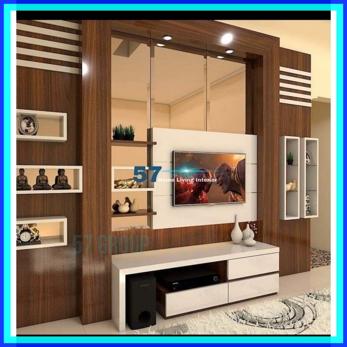 Jual Lemari Backdrop TV Minimalis Bahan Plywood Finishing HPL | Shopee ...