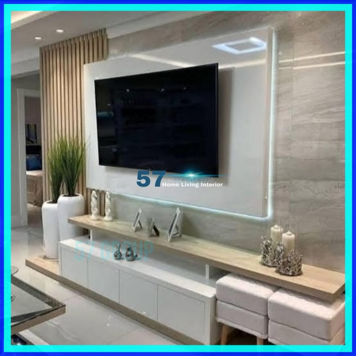 Jual Backdrop Ruang Tv Minimalis Bahan Multiplek Finishing HPL Free ...