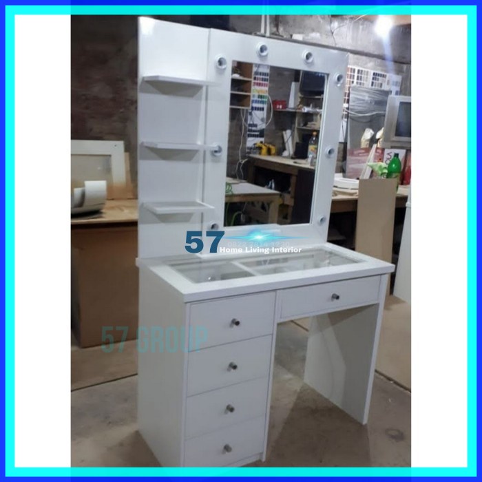 Jual Meja Rias Minimalis Full Lampu Bahan Multiplek HPL Free Desain ...
