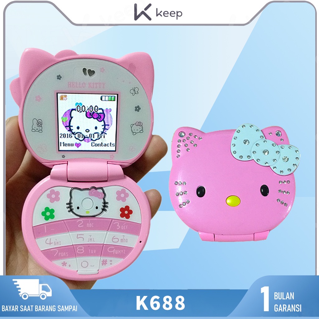 Jual COD HP Lucu Mini Hello Kitty Girl Phone K688 Quad Band Flip ...