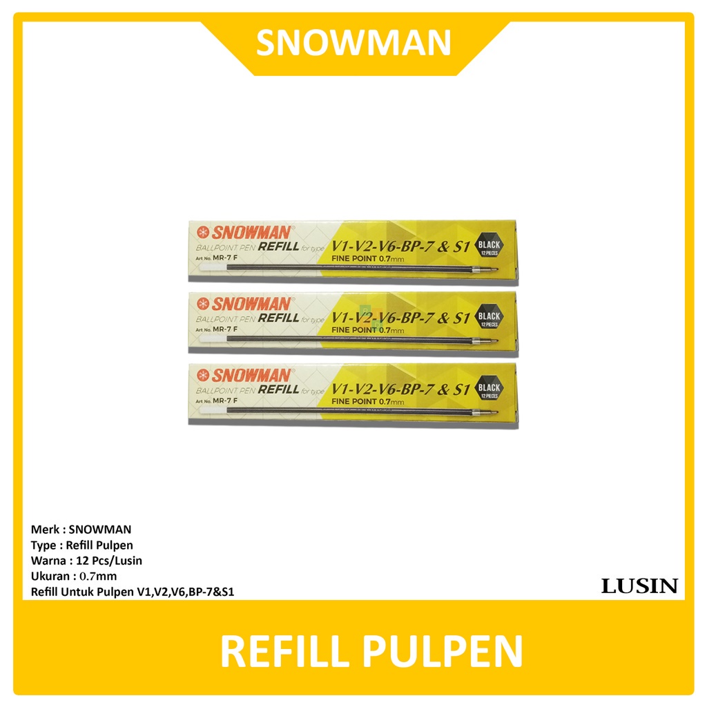 Jual SNOWMAN - Isi Ulang Ballpoint V1,V2,V6,BP-7 & S1 Warna Hitam ...