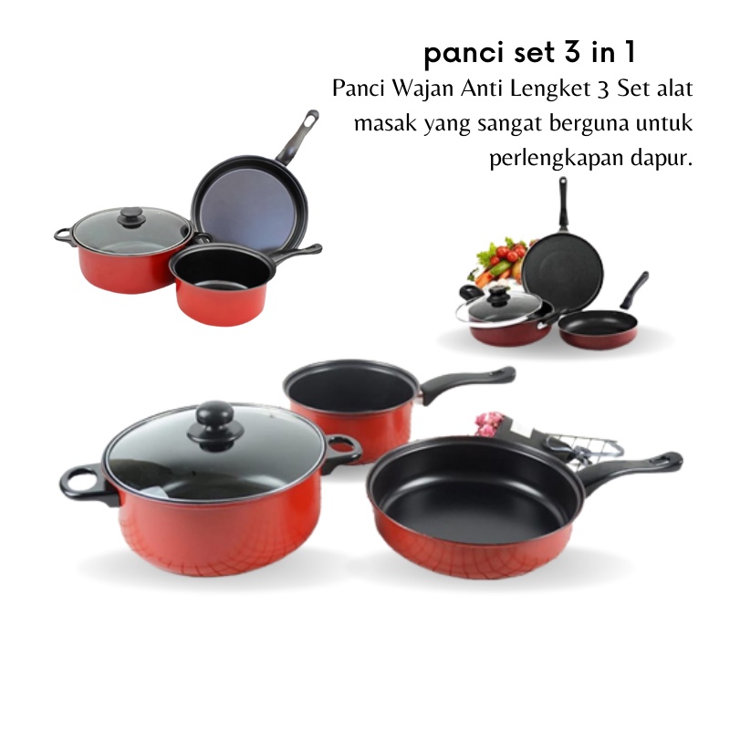 Jual IMP -D307- Panci 3 Set Wajan Teflon Stainless Steel Cookware ...