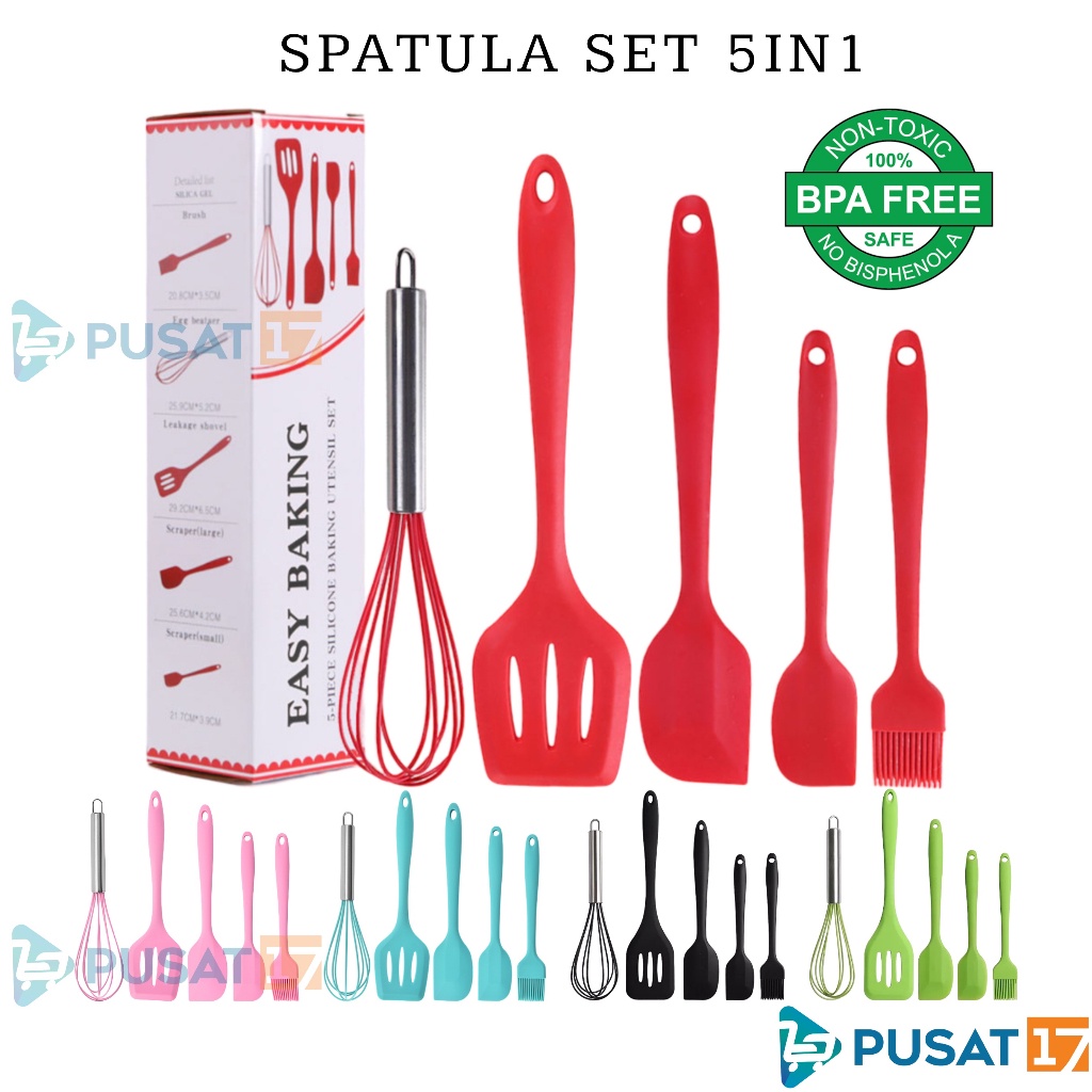 Jual PUSAT17 SPATULA SILIKON SET 5PCS BPA FREE SILICONE SODET SCRAP ...